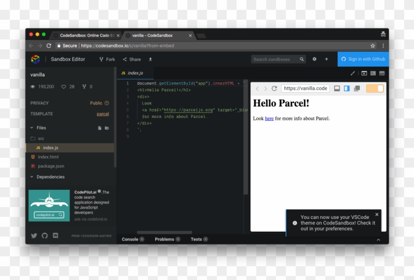 Codesandbox Full Javascript Project Operating System Hd Png Download 1260x794 2240838 